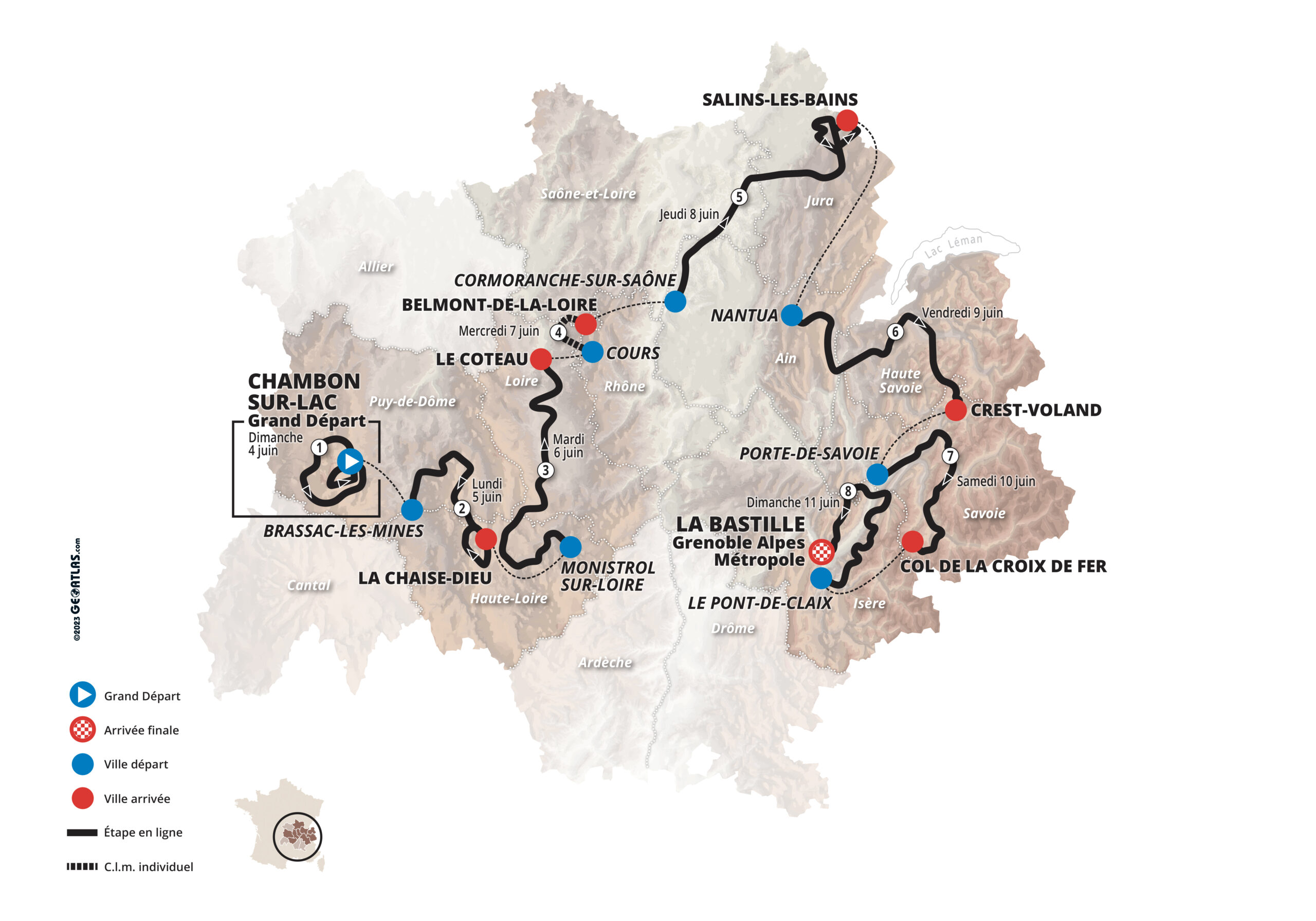 Le parcours et les étapes du Critérium du Dauphiné 2023 - Velo 101